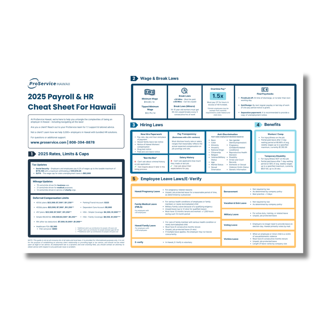 Your 2025 Labor Law Cheat Sheet | ProService Hawaii