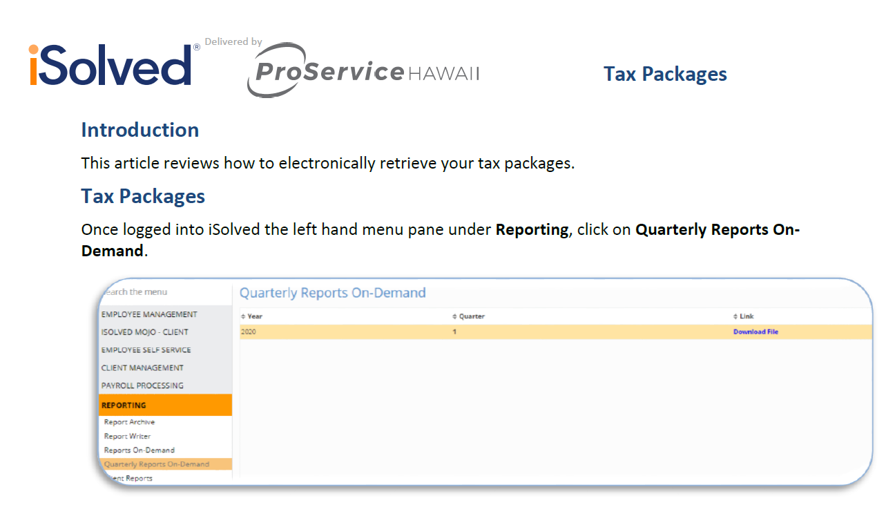 Accessing Tax Packages